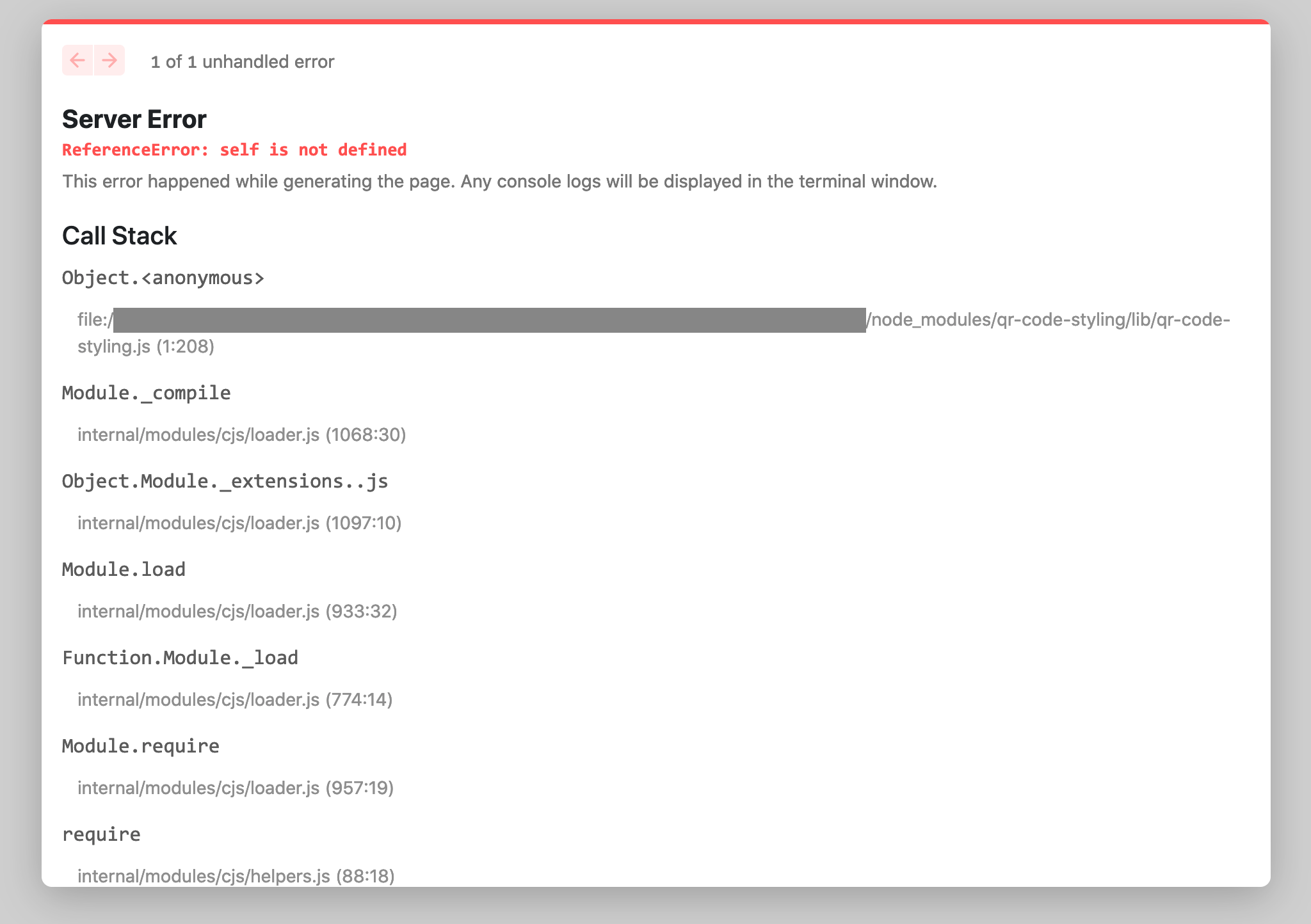 Facing A ReferenceError Self Is Not Defined While Installing On NextJS 