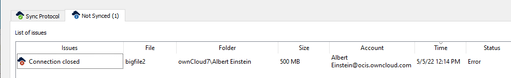 [QA] Connection closed while uploading 500 MB file to oCIS · Issue #9942 · owncloud/client · GitHub