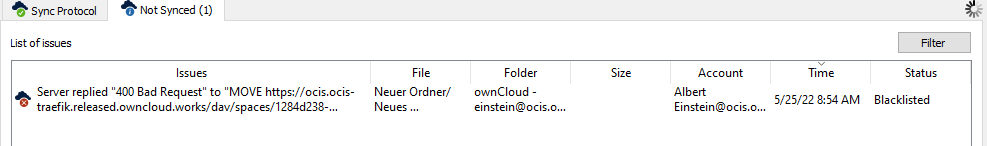 [QA] 3.0.0 alpha2 client - oCIS server: Bad Request to MOVE · Issue #9736 · owncloud/client · GitHub