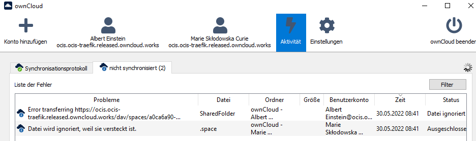 [QA] 3.0.0 daily client - ocis server 2.0.0 Beta2: Shared folder cannot be synced · Issue #9747 ...