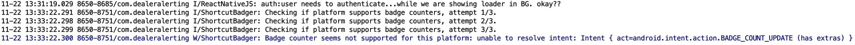 unable to resolve intent: Intent { act=android.intent.action.BADGE_COUNT_UPDATE (has extras ...