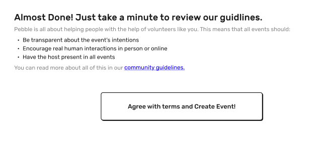 Creation page: Event title + Description + Image + "agree to terms" section · Issue #40 ...