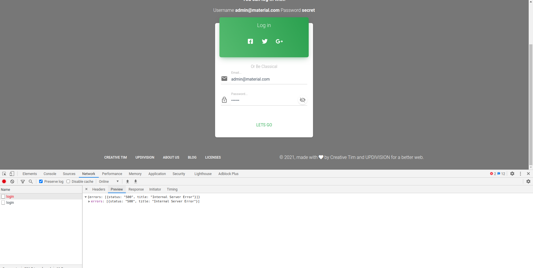 Impossible to login · Issue #8 · creativetimofficial/vue-material ... Impossible to login · Issue #8 · creativetimofficial/vue-material ...