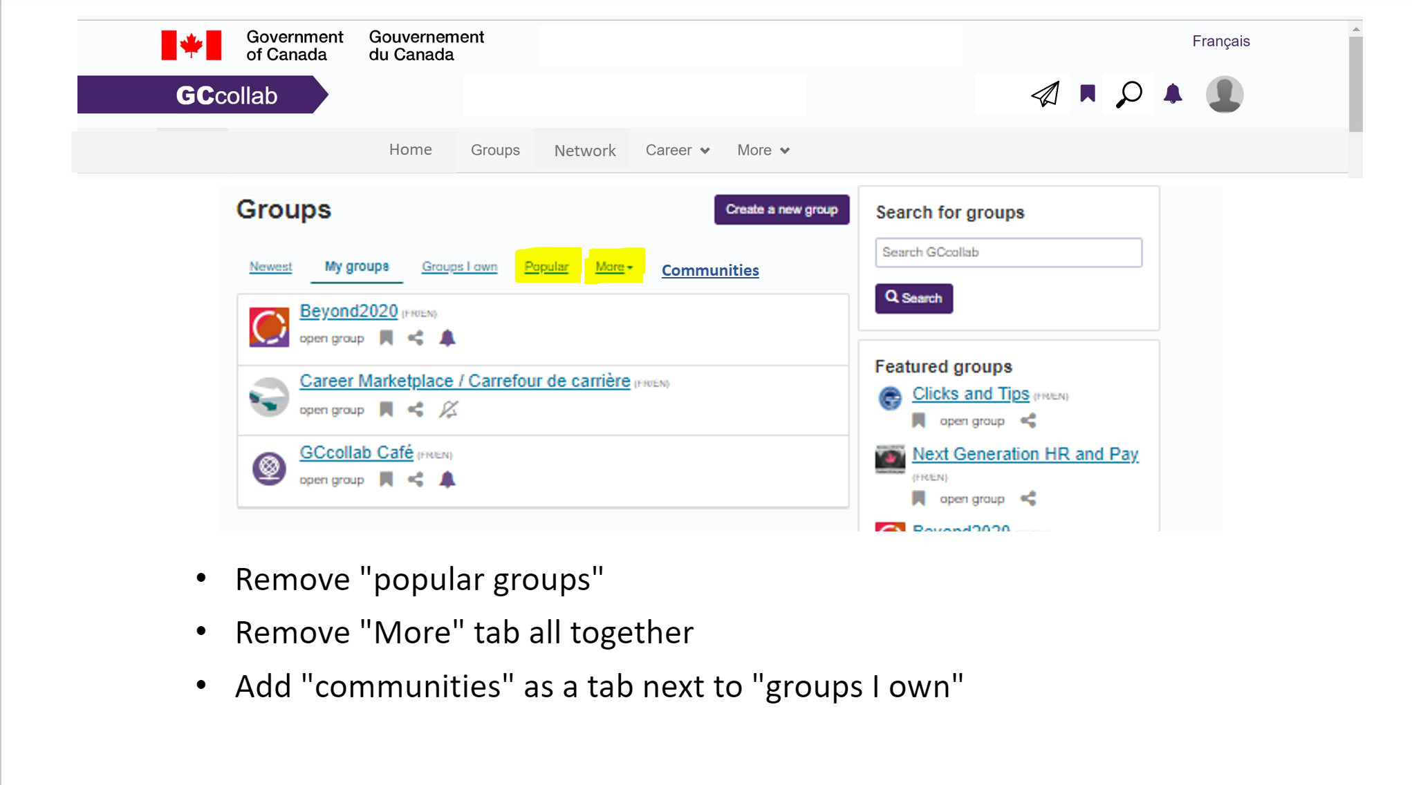 GCcollab - update communities and groups pages and navigation · Issue #2480 · gctools-outilsgc ...