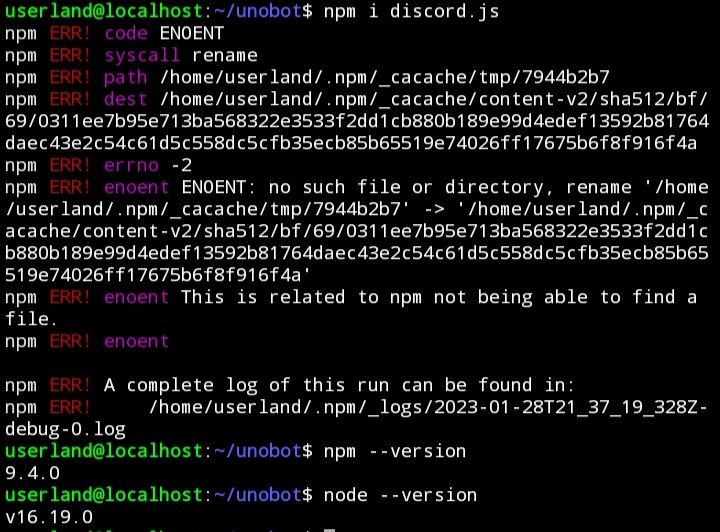 Help - npm discord.js install error "no such file or directory" · Issue #1671 · CypherpunkArmory ...