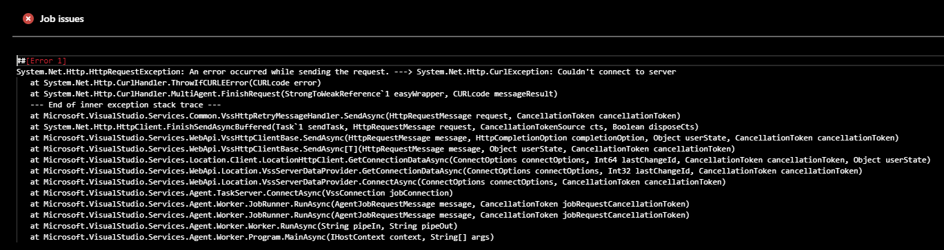 An error occurred while sending the request. ---> System.Net.Http.CurlException: Couldn't ...