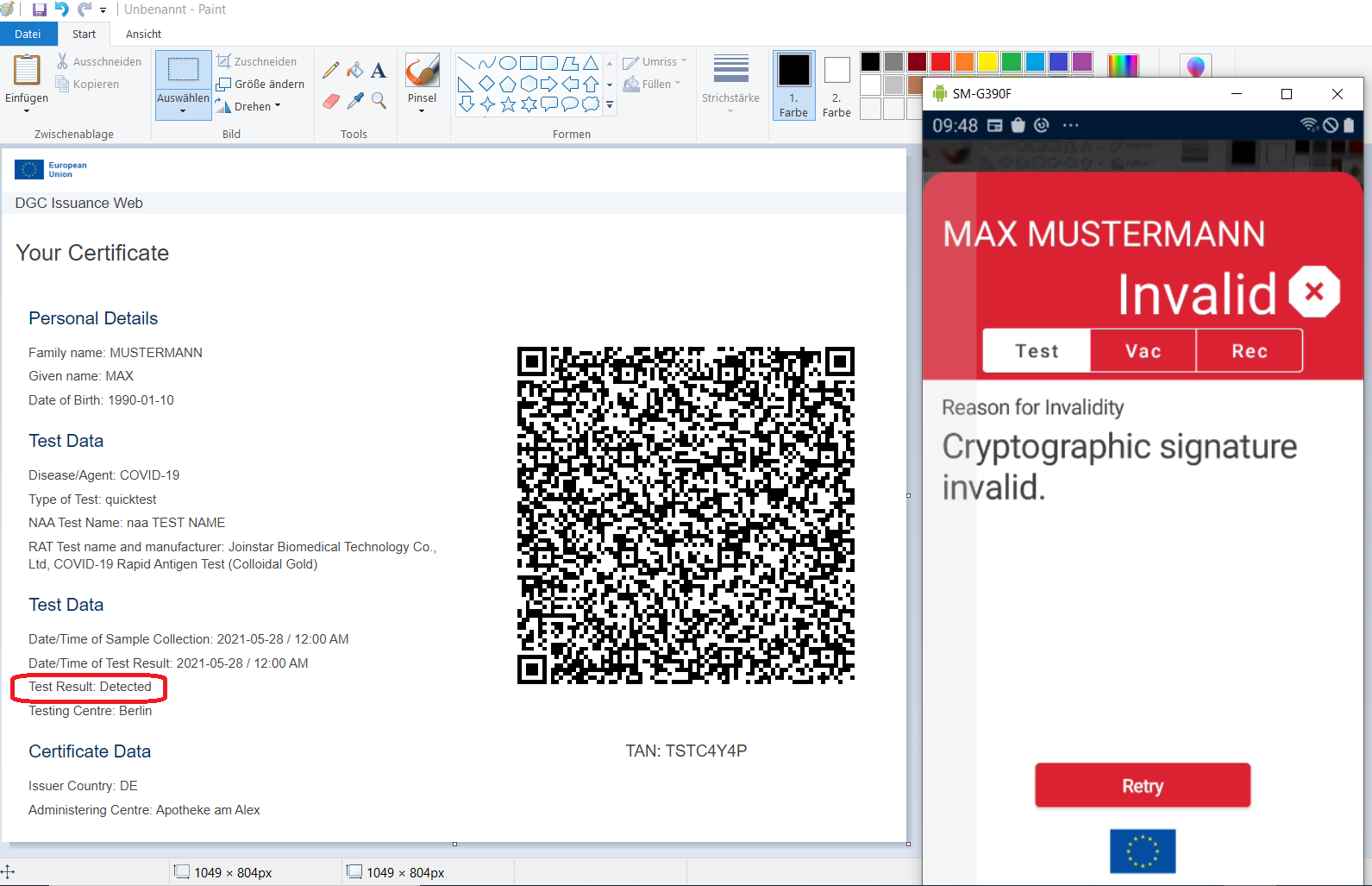 [Android] QR-Codes of type TEST with "TEST Result = Detected" are ...