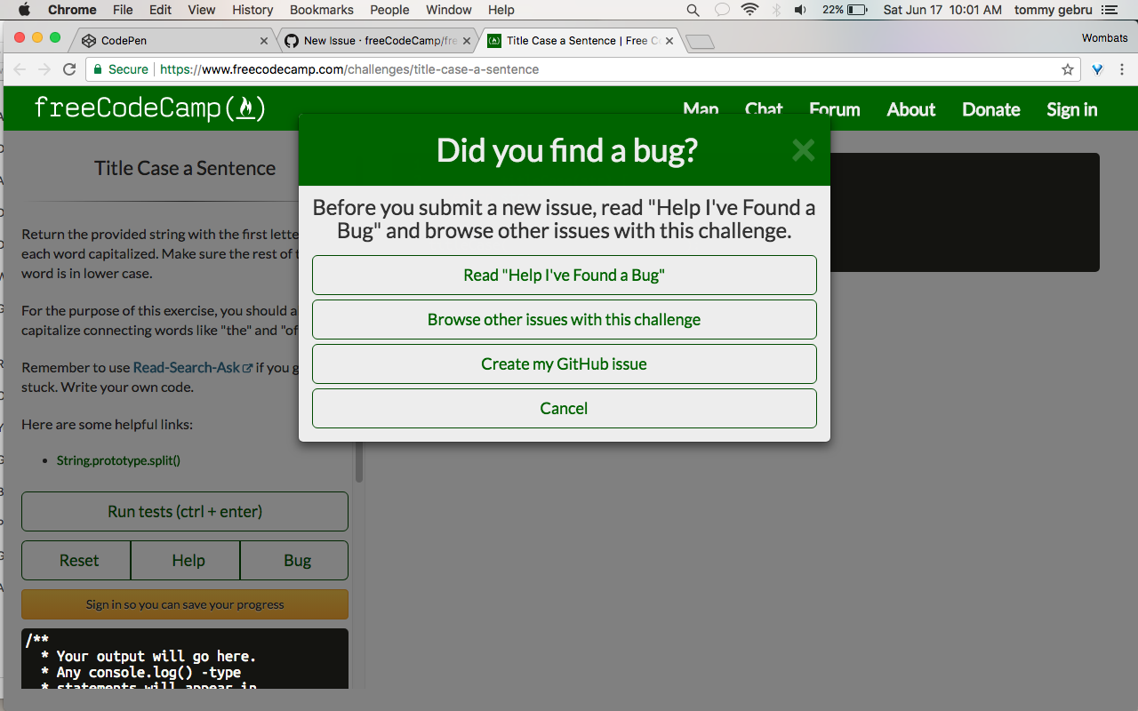 [curriculum][enhancement] New link for the modal, Did You Find A Bug? · Issue #15413 ...