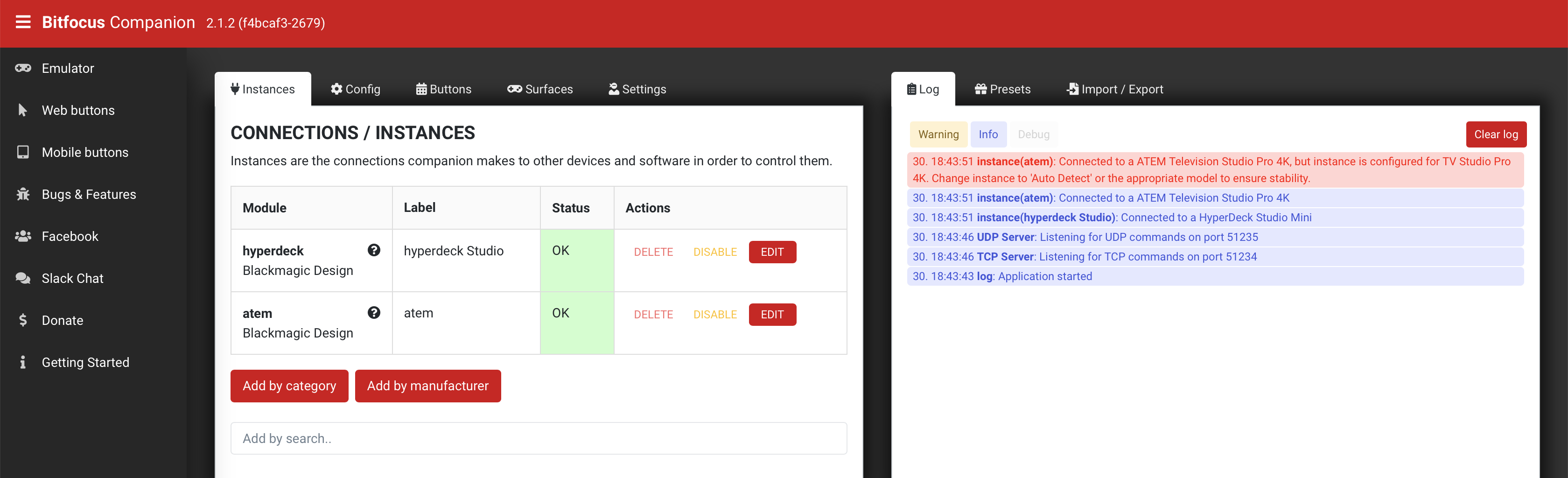 [BUG] Message error while connecting ATEM Television Studio Pro 4K · Issue #102 · bitfocus ...