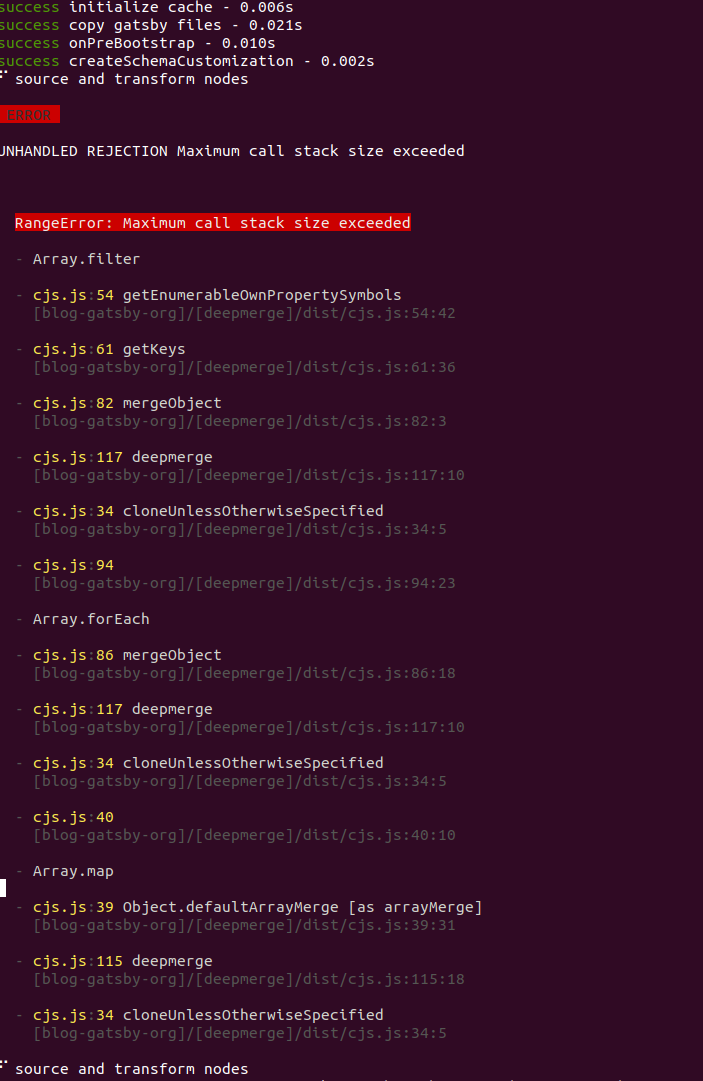 UNHANDLED REJECTION Maximum call stack size exceeded · Issue #21119 · gatsbyjs/gatsby · GitHub