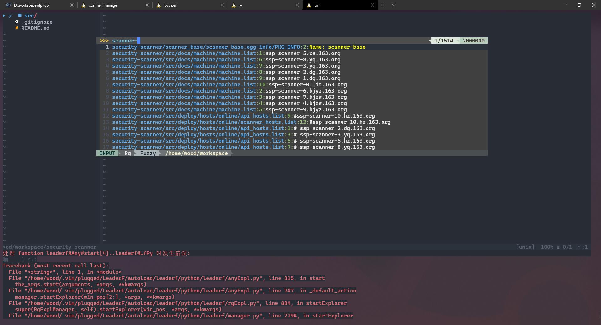 在leaderF弹框快速输入 "scanner-b"时出现异常： · Issue #780 · Yggdroot/LeaderF · GitHub