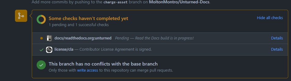 PRs aren't showing Build status · Issue #243 · SmartlyDressedGames/Unturned-Docs · GitHub