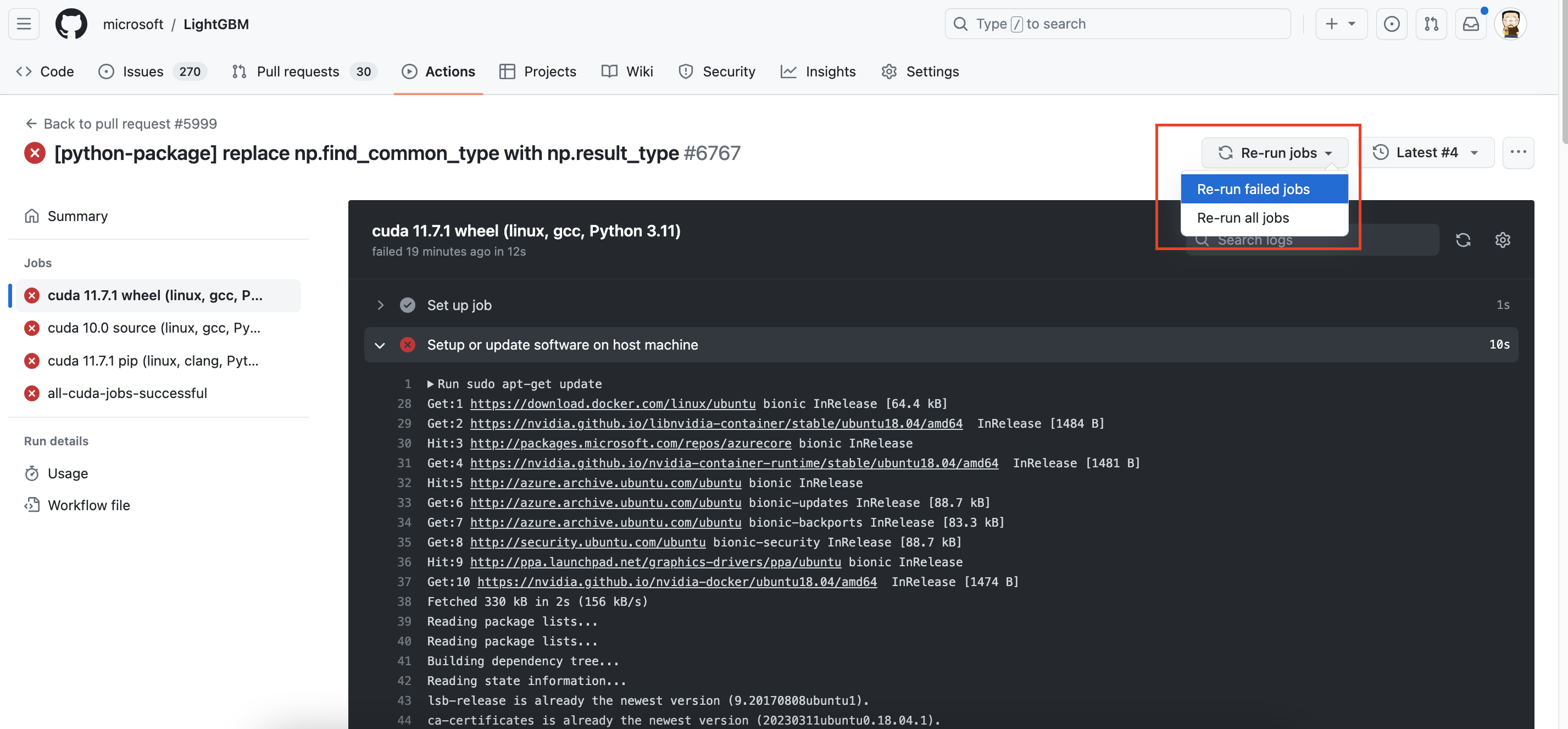 [ci] Cuda Jobs Failing When Installing Packages · Issue 6001 · Microsoft Lightgbm · Github