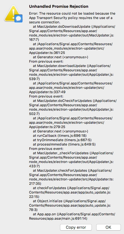 Unhandled Promise Rejection (Mac OS) · Issue #3107 · signalapp/Signal-Desktop · GitHub