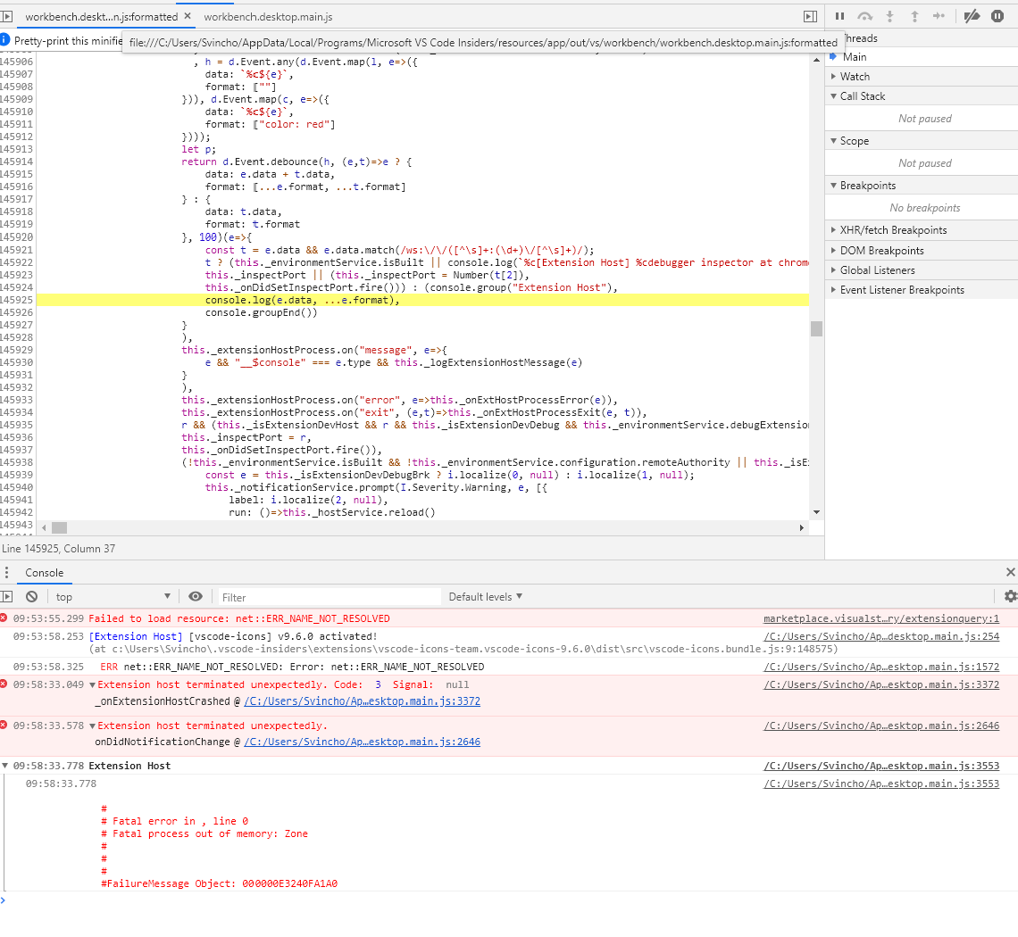 Extension Host Crashes Leaving Vscode In Inconsistent State · Issue