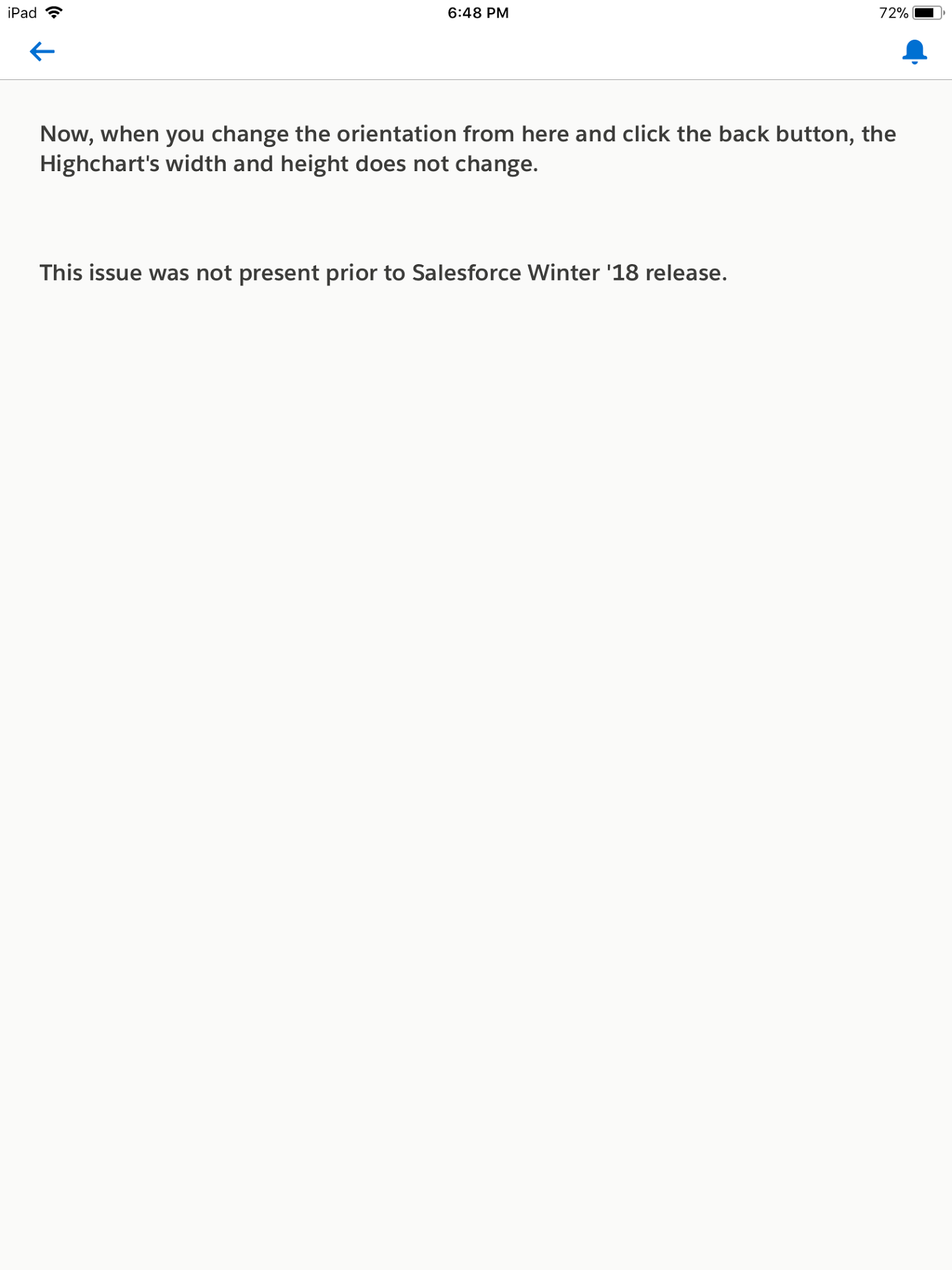 Orientation change issue in Highcharts after navigating to an inner component in Salesforce App ...