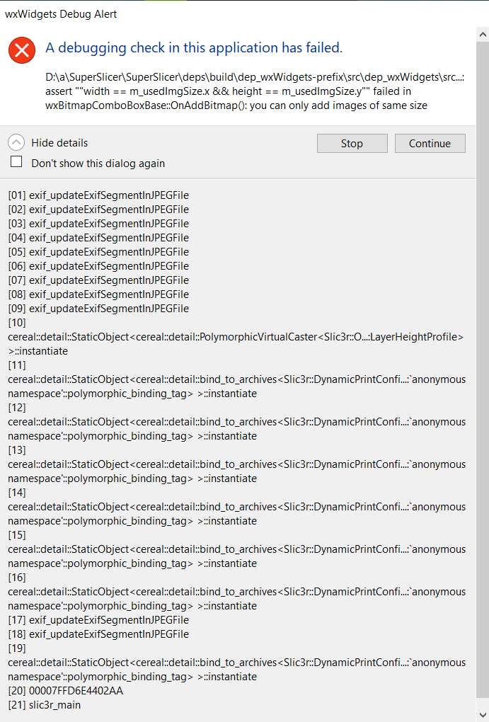 A debugging check in this application has failed · Issue #1179 · supermerill/SuperSlicer · GitHub