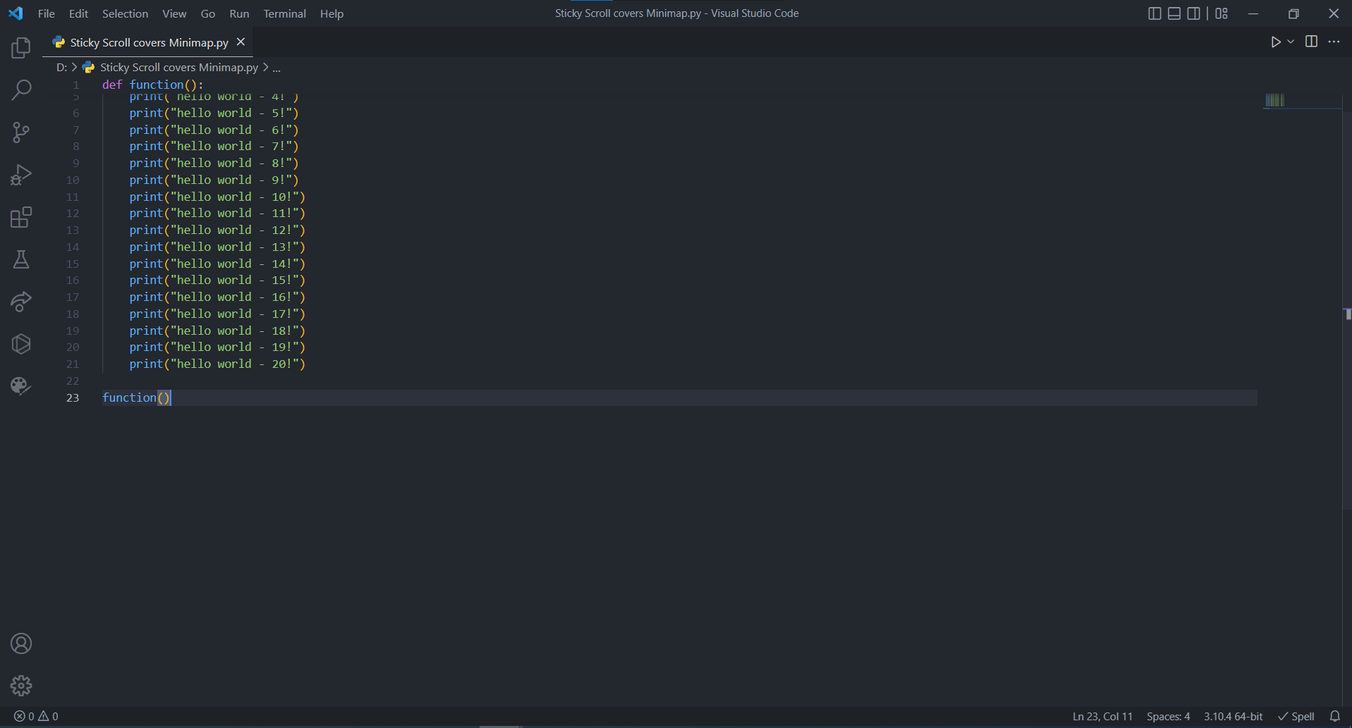 Sticky Scroll Covers Minimap · Issue 159571 · Microsoftvscode · Github