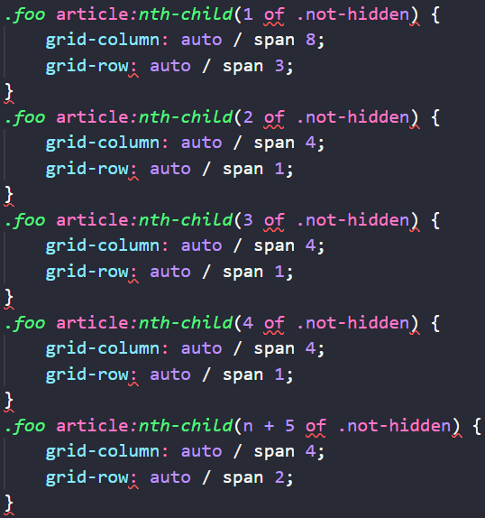 Add support for :nth-child `of ` support · Issue #13 · microsoft/vscode-css · GitHub