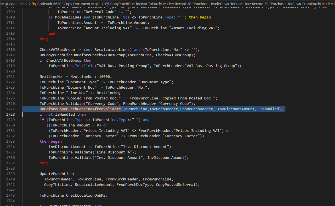 [Event Request] codeunit 6620 "Copy Document Mgt."- OnBeforeCopyPurchDocLineAfterValidate ...