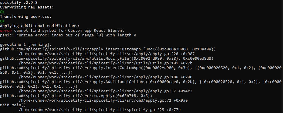 Runtime Error When Running Spicetify Apply · Issue 1687 · Spicetifycli · Github 2893