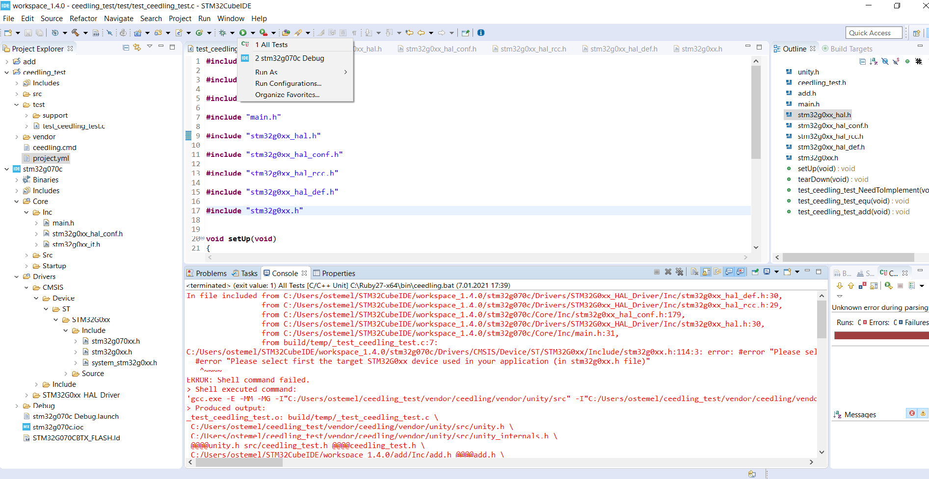 Ceedling - STM32CubeIDE Integration Error · Issue #553 · ThrowTheSwitch/Ceedling · GitHub