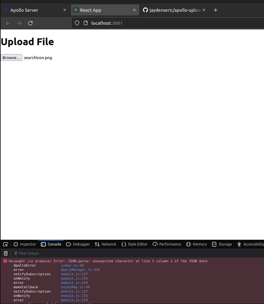 Uploading Files Returns Uncaught Promise Error · Issue 294 · Jaydenseric Apollo Upload Client