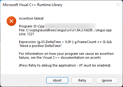 Assertion error "Need a positive DeltaTime!" and freezing bugs when ...