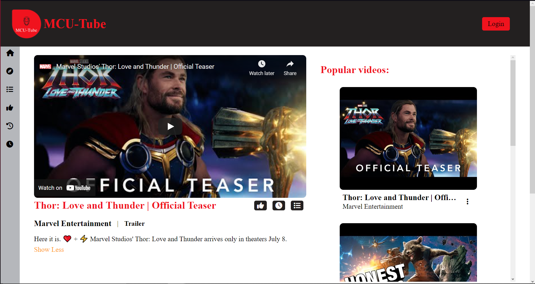 GitHub - AmishMishra11/MCU-Tube: Video Library