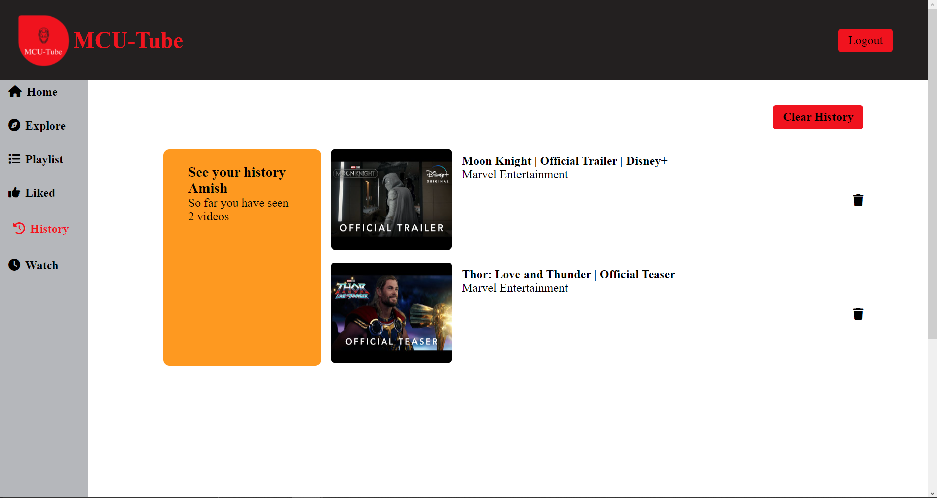 GitHub - AmishMishra11/MCU-Tube: Video Library
