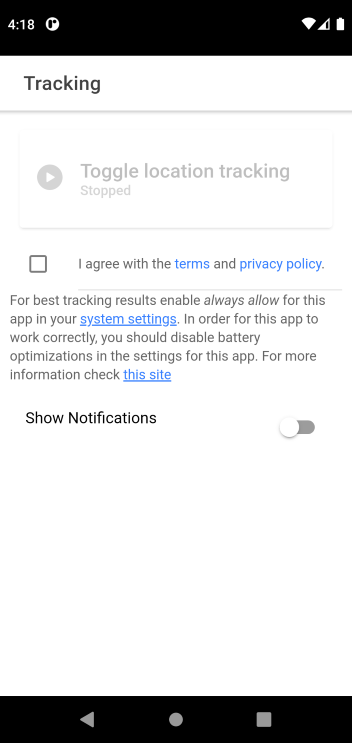 Informed consent info text under start / stop tracking button · Issue ...