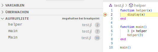 Breakpoint does not work with Function Chaining · Issue #3005 · julia-vscode/julia-vscode · GitHub