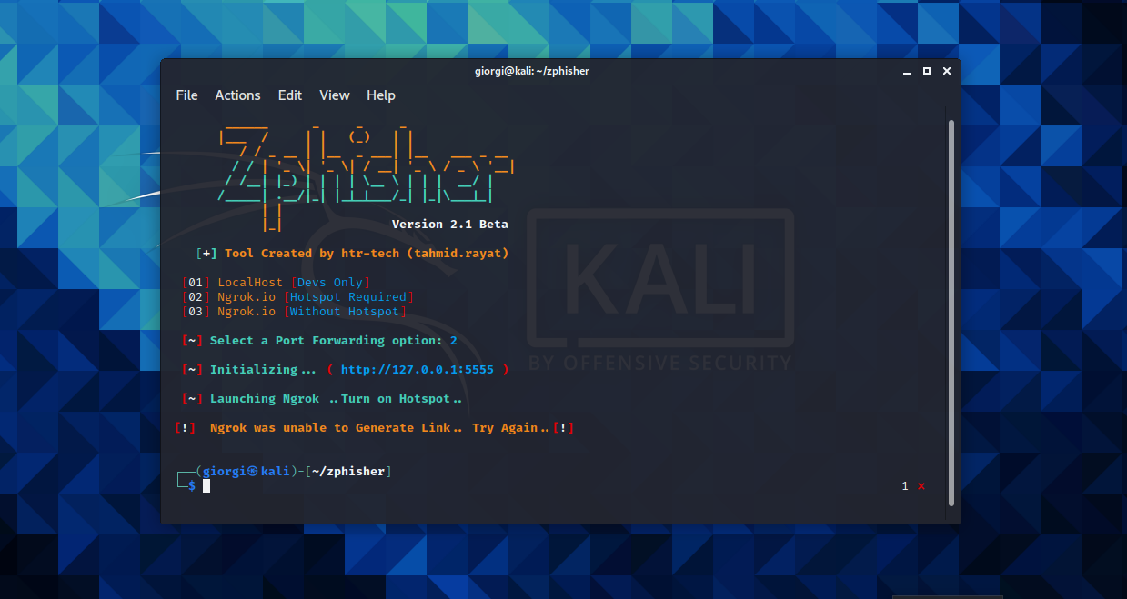 Ngrok was unable to Generate Link.. Try Again. · Issue #141 · htr-tech/zphisher · GitHub