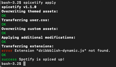 Extension "dribbblish-dynamic.js" not found. · Issue #219 · spicetify/spicetify-themes · GitHub