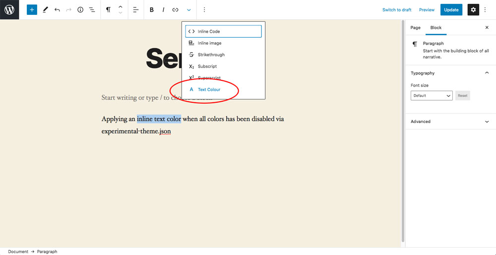 Remove inline Text Colour option when all colours have been disabled ...