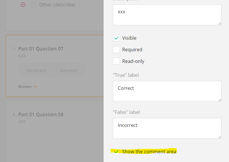 Comments: the showCommentArea property doesn't work for Boolean & matrices questions · Issue ...