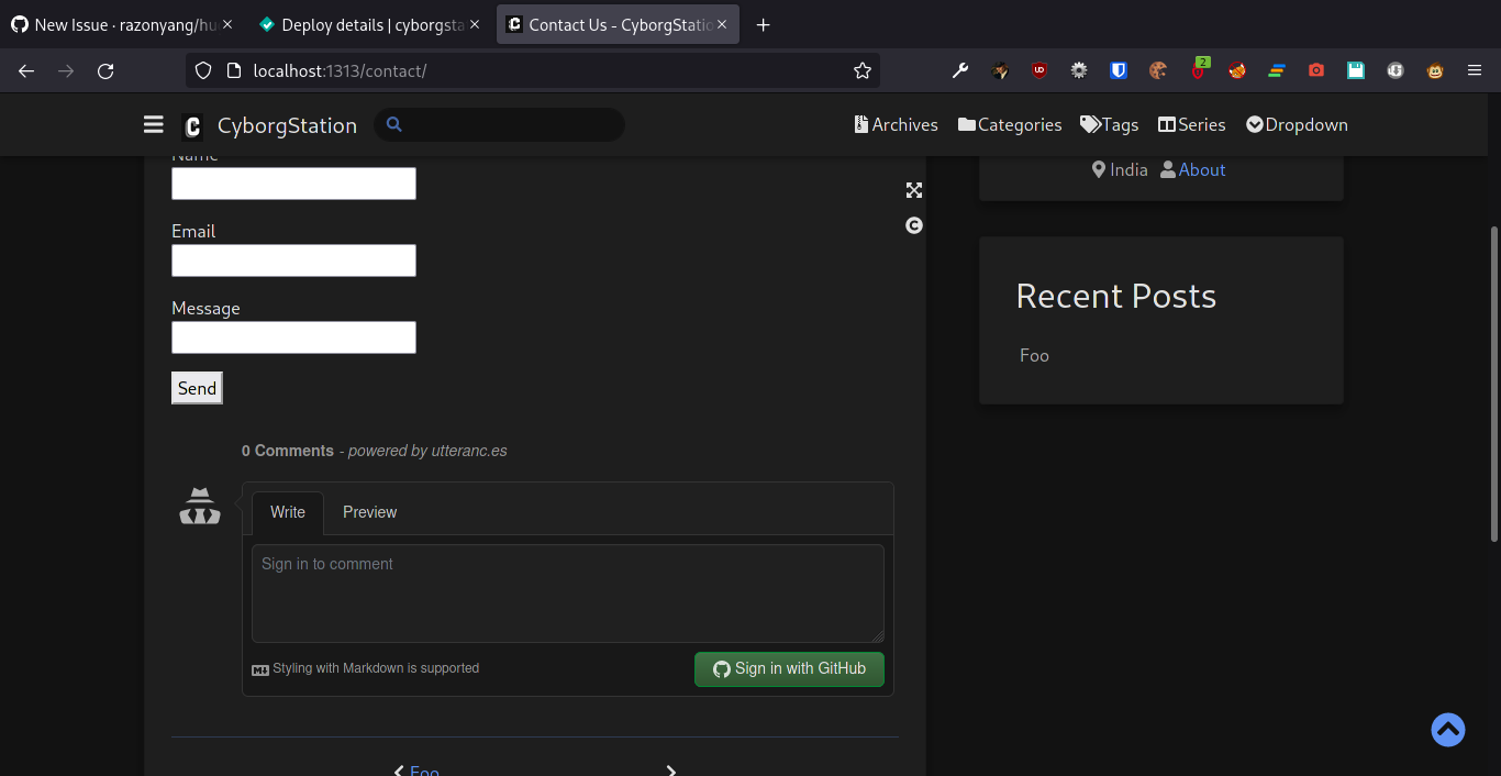 Utterances comment feild not showing · Issue #376 · razonyang/hugo-theme-bootstrap · GitHub
