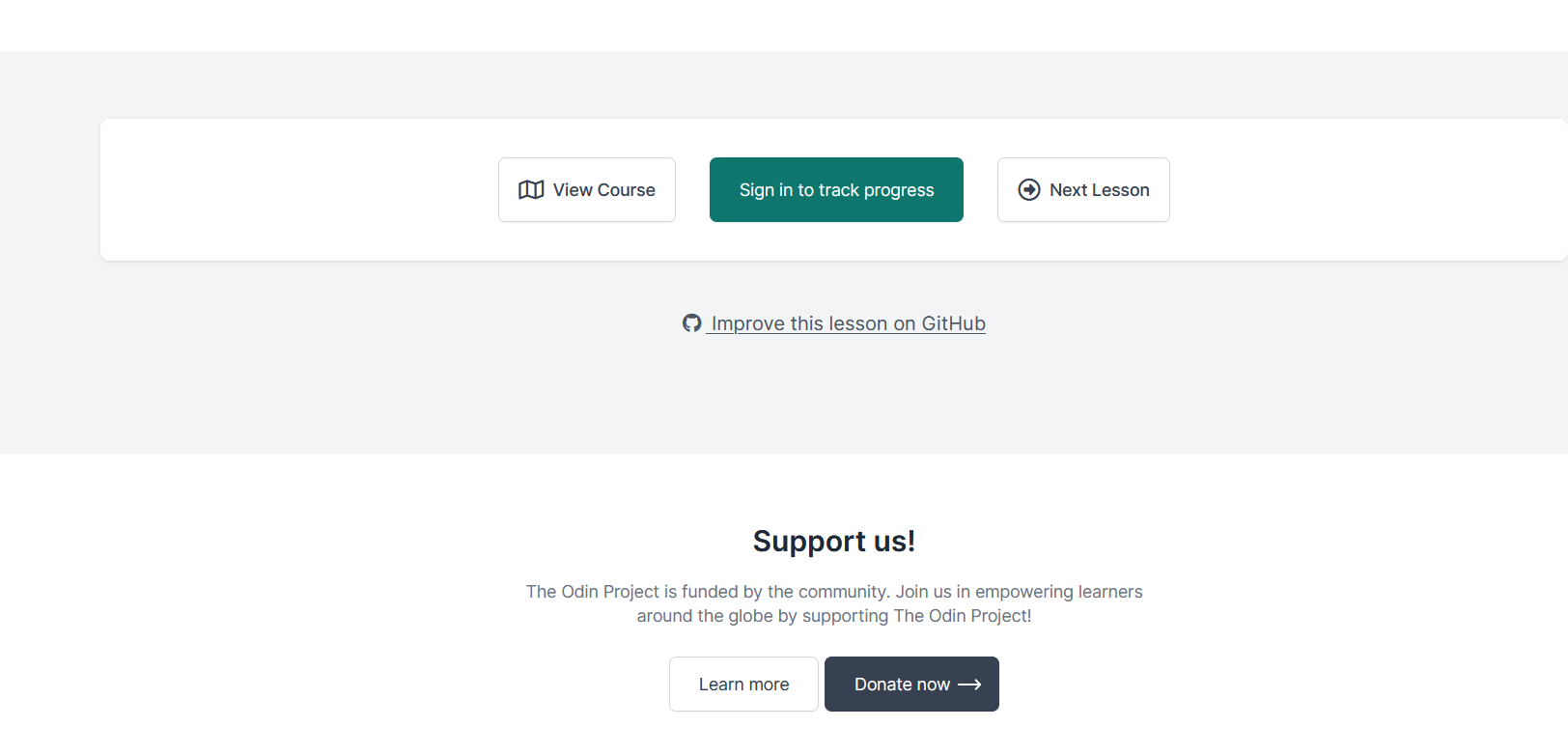 Lesson footers contain two primary buttons right after each other ...