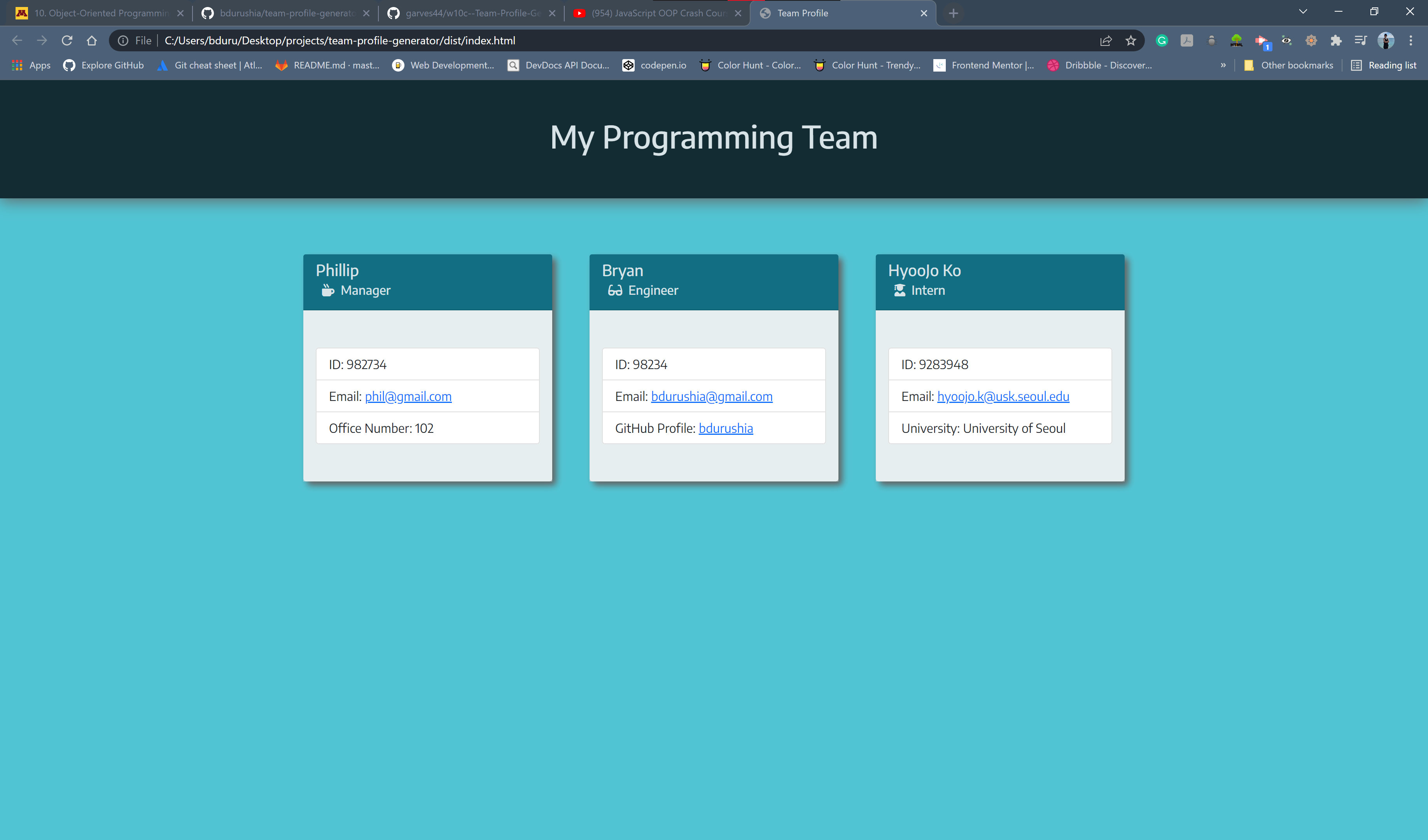 GitHub - bdurushia/team-profile-generator