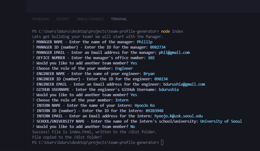 GitHub - bdurushia/team-profile-generator