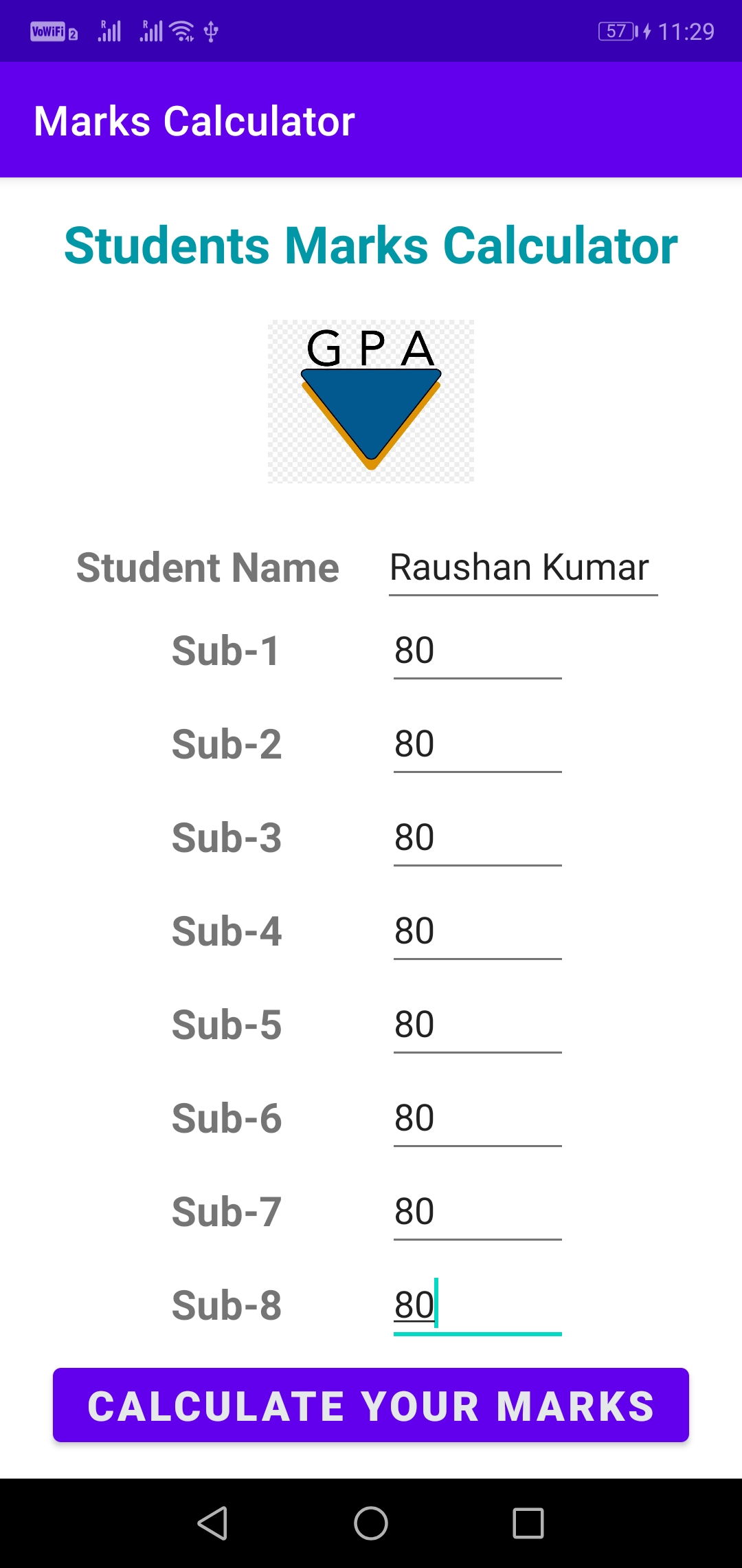 GitHub - Raushan1156/Calculate_Marks_App: Multi Screen transferring data