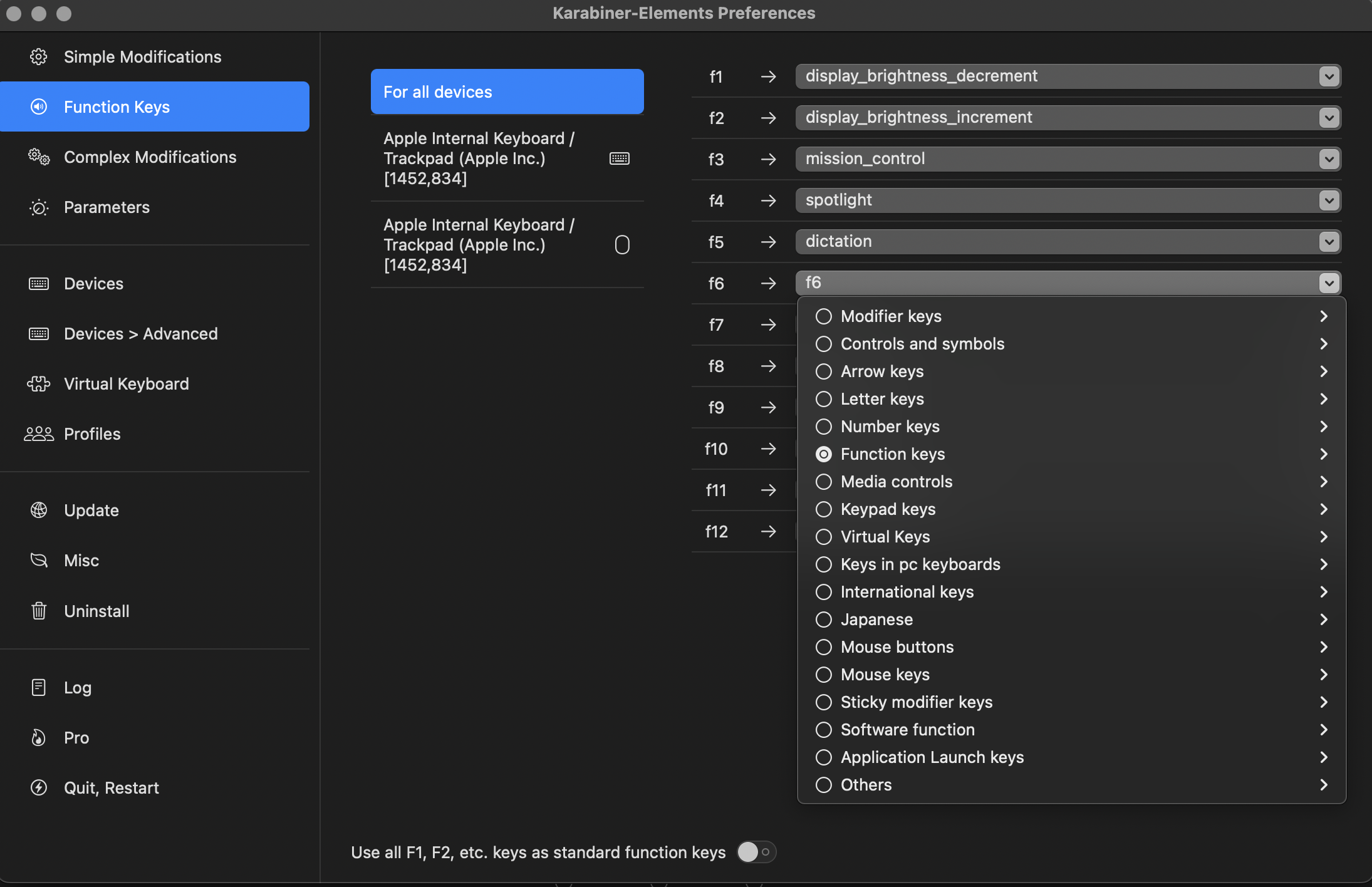 Changing 'Focus' on F6 to screenshot an area. · Issue #3222 · pqrs-org/Karabiner-Elements · GitHub