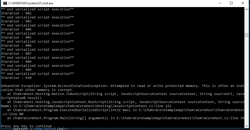 App Crash While Executing Same Serialized Scirpt Multiple Times Exception System 1002