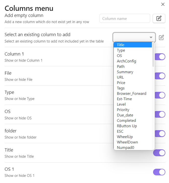 Existing columns - Sort and Hide · Issue #306 · RafaelGB/obsidian-db-folder · GitHub