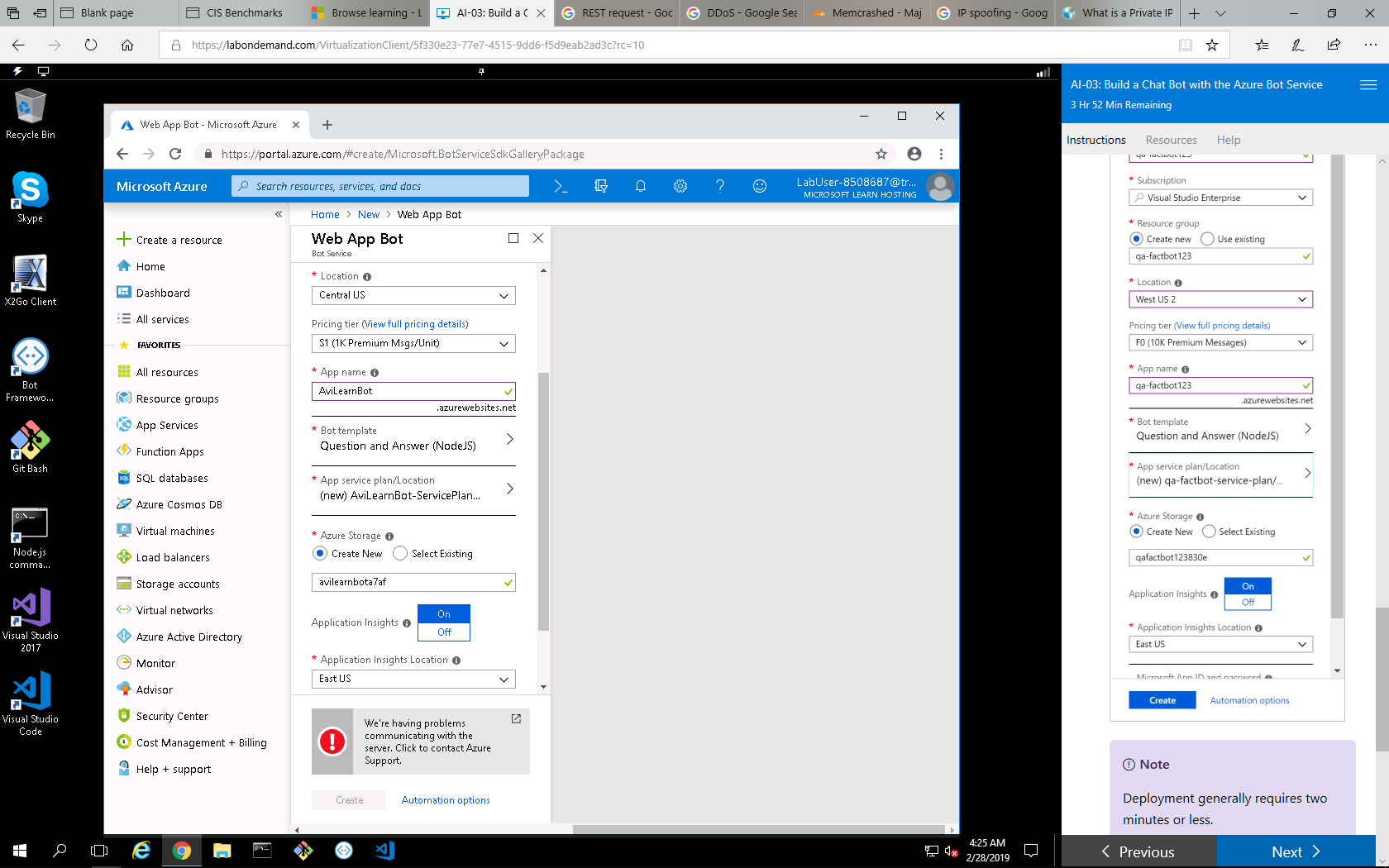 Communications error with Lab AI-03 for "Create an Azure web app bot" · Issue #1213 ...