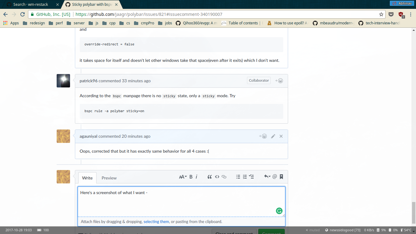 Sticky polybar with bspwm · Issue #821 · polybar/polybar · GitHub