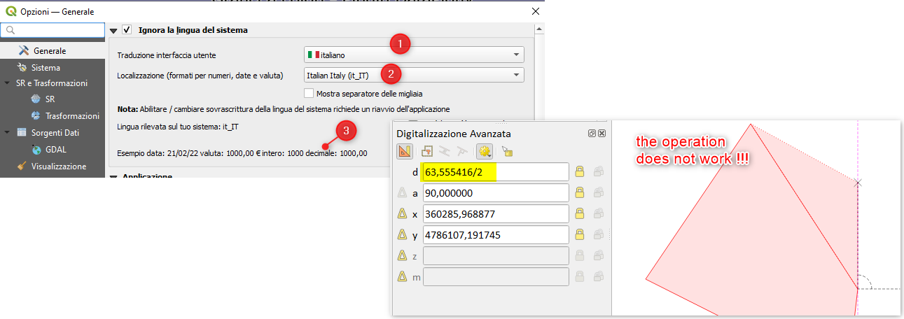 [Advanced Digitizing] operations fail with a decimal separator other than a period · Issue ...