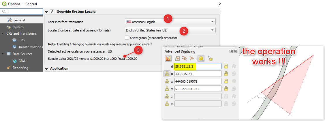 [Advanced Digitizing] operations fail with a decimal separator other than a period · Issue ...