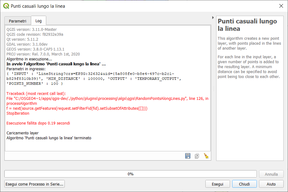 Random Points Along Line Algorithm Execution Fails Every Two Calls