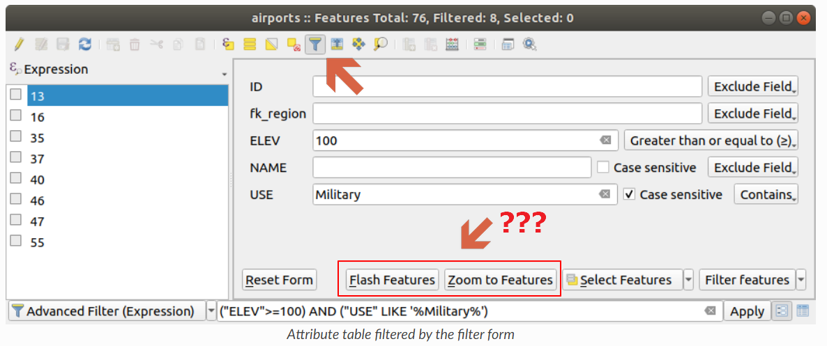Filtering and selecting features using forms - Flash Feature and Zoom to Features do not work ...